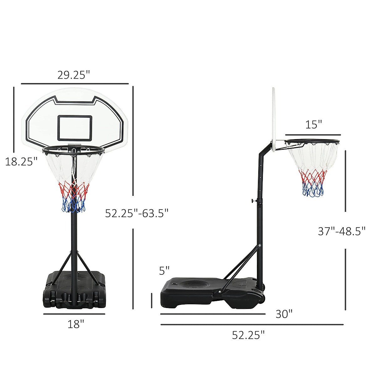 Aosom Poolside Basketball Hoop Stand Portable Basketball System Goal, Adjustable Height 3'-4', 30" Backboard