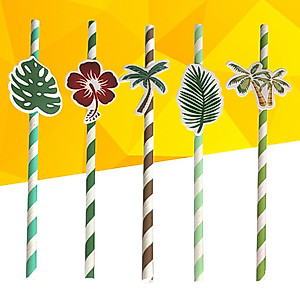 LUOEM 50pcs Hawaiian Party Paper Straws Decorative Drinking Straws Hawaiian Summer Party Striped Decorative Straws for Hawaiian Summer Beach Pool Party Decorations