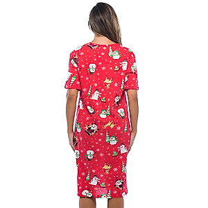 Just Love 4360-10003-3X Short Sleeve Nightgown Sleep Dress for Women Sleepwear, Red - Holiday Friends, 3X Plus