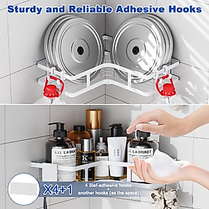 ZUXEFO Corner Shower Caddy Adhesive, Shower Corner Shelves Hanging No Drilling, Wall Mounted Rustproof Bathroom Shampoo Holder Organizer for Inside Shower (Bright White)