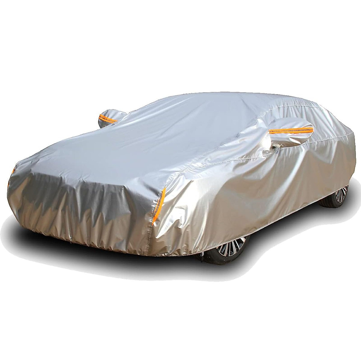 Tecoom Heavy Duty Multiple Layers Car Cover All Weather Waterproof Windproof Reflective Snow Sun Rain Protective Outdoor with Buckles and Belt Fit 191-200 Inches Sedan