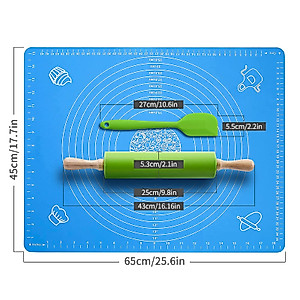 Non Stick Rolling Pin & Extra Large Silicone Baking Mat "25 X 18" Non-Stick Pastry Mat a free Silicone Spatula, Non-stick Silicone Dough Rollers Set with Measurements Kneading Pastry Mat