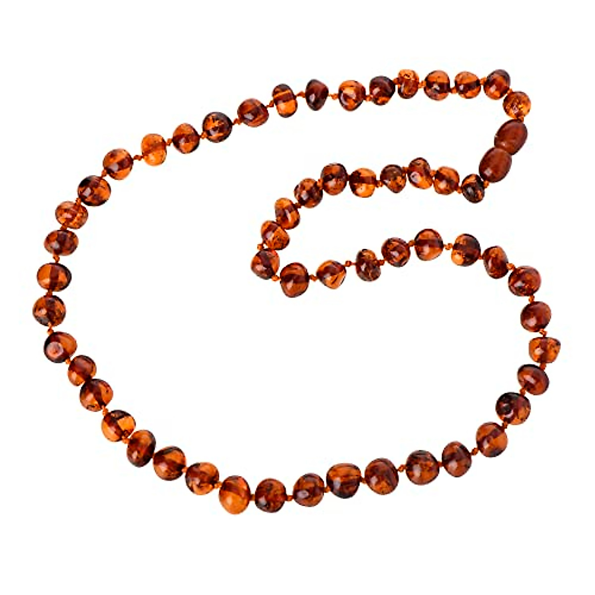 AmberJewelry Baltic Amber Beaded Necklaces for Adults - 21.6 inches (55cm) - Dark Cognac / Brown Color Amber Beads Necklace - Authentic / Polished Baltic Amber Beads Necklace collar de ámbar Handmade in Baltic Region