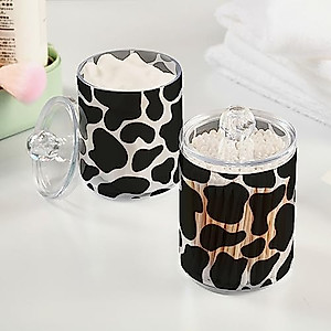 Sletend 2 Pack Plastic Qtips Holder Cow Print Bathroom Organizer Canisters for Cotton Balls/Swabs/Pads/Floss,Plastic Apothecary Jars for Vanity