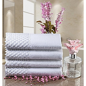 Creative Scents Decorative Fingertip Towels for Bathroom and Powder Room with Gorgeous White Lace - 4 Pack - 11 by 18" - Cotton Velour Towel Set Packaged in Gift Box for Best Holiday Gift (White)