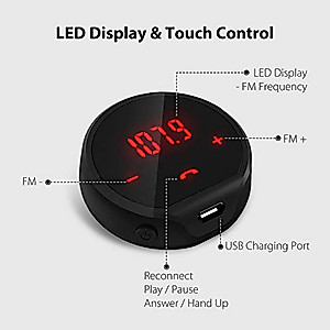 Avantree CK310 Bluetooth FM Transmitter for Car, Wireless Radio Adapter Hands Free Car kit with Magic Tape, Auto Power On Off with Car, Rechargeable Or USB Wired, Stereo Receiver for Music Call, 7H