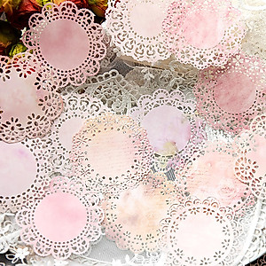120 Pcs Lace Paper Decoupage Paper Round Lace Paper Lace Table Doilies for Aesthetic Journals Junk Journal Planners Vintage Journaling Supplies Crafts（A）