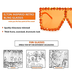 Xpectrum Extra Large Square Elton Crystal Sunglasses Bling Rhinestone Concert Glasses (Orange)
