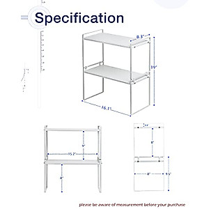 Nxconsu 2Pack Stackable Cabinet Shelf Organizer Storage Rack Shelf Riser for Kitchen Pantry Cupboard Bathroom Under Sink Counter Countertop Desk Space Saver Freestanding Heavy Duty Nonslip White Tall