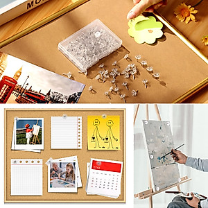 JIMSUMM 150 PCS Push Pins, Standard Plastic Head Steel Point Clear Thumb Tacks for Wall, Clear Plastic Round Head for Bulletin Boards, Fabric Markers, Crafts and Office Organization (Clear)