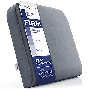 COMFYSURE Seat Cushion Extra Large - Firm Memory Foam Chair Pad for Recliner, Office Chair, Driving Car, Floor Seating, Patio Furniture, Wheelchair, Bariatric Overweight Users 19”x17”x3”