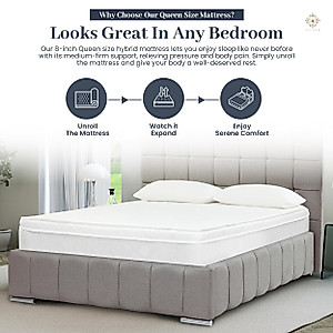 Aylas Furniture Queen Bed Mattress - 8 Inch Hybrid Mattress Queen Size with High Density & Comfort Cold Foam with Continuous Coil Bonnell Springs - Eco-Friendly, Breathable Medium Firm Queen Mattress