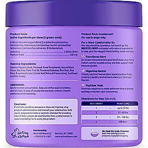 Active Chews | Pet Probiotics for Dogs | Dog Probiotics and Digestive Enzymes for Dogs Diarrhea, Gut Health for Dogs | Probiotic Chews for Dogs w/Fiber, Puppy probiotic Digestive Health, 120 ct