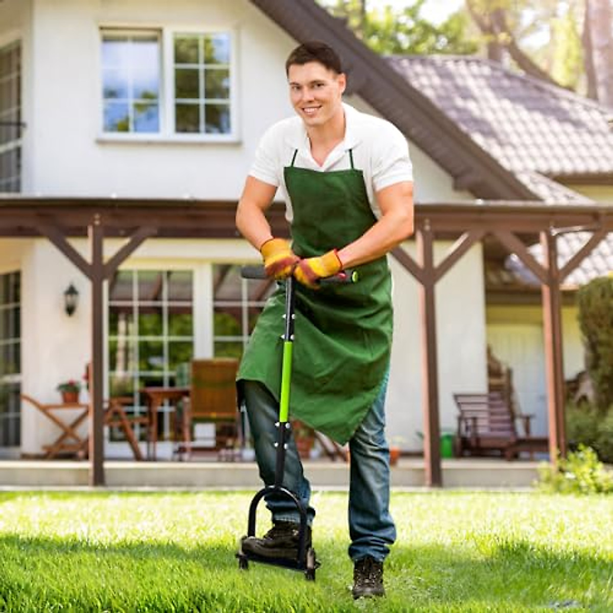 Evcitn 4 in 1 Lawn Aerator – Manual Plug Coring Aerator, Spike Aeration with Inches Iron Tines, Twist Tiller Claw Cultivator, Half Moon Lawn Edger for Flower Box, Sidewalks,Garden,Lawn…