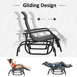 OUTGUAVA Outdoor Patio Glider Chair Porch Gliders Patio Swing Rocking Chair Metal Frame Swing Glider Chair with Breathable Mesh Fabric for Backyard Garden Porch, Black