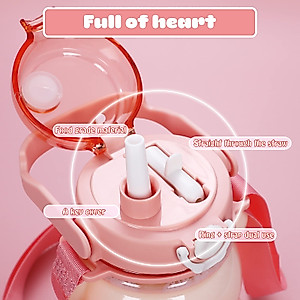 Kawaii Bear Straw Water Bottles Love Large Water Cups Strap for Kids Girls Gifts School Sports Daily Life Milk Tea Juice Travel Drinking Bottled Water Cute Portable Leakproof (Green)