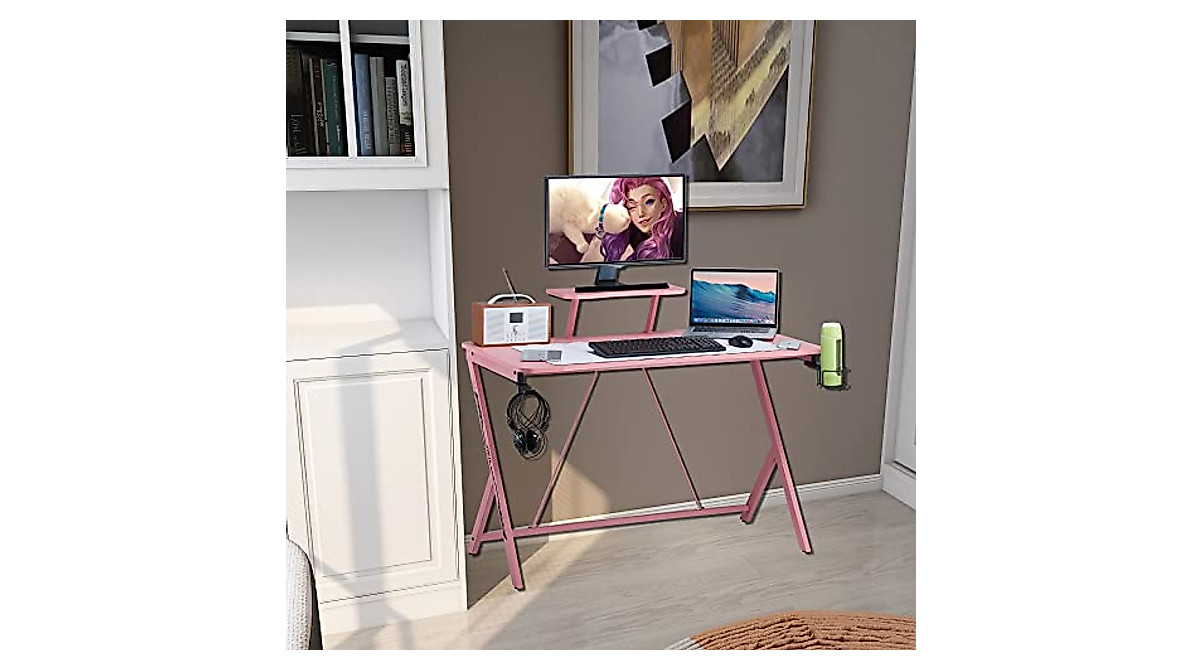 DEILALY Pink Gaming Desk 45 Inch with Monitor Stand & Accessories