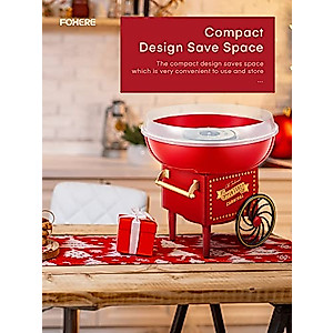 FOHERE Cotton Candy Machine for Kids, Countertop Cotton Candy Maker Homemade Candy Sweets for Birthday Parties, Includes a Scoop and 10 Candy Cones, Red Vintage