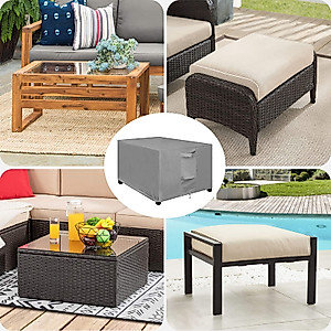 OutdoorLines Outdoor Waterproof Patio Ottoman Covers - Rectangle UV-Proof Patio Side Table Cover Windproof Heavy-Duty Furniture Covering Protector 34L x 24W x 17H Inch, Grey
