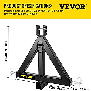 Mophorn 3 Point Trailer Hitch Heavy Duty 2In Receiver Hitch Category 1 33In Hitch Attachments Tow Hitch Drawbar Adapter Black (Heavy Duty Trailer Hitch)