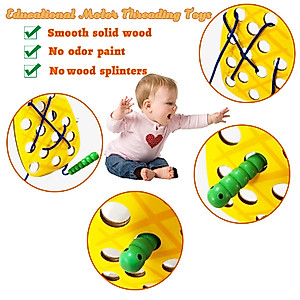 4 Pack Wooden Lacing Toy,Educational Threading Activity Puzzles,Learning Fine Motor Skill Travel Toy,Wooden Fruit Threading Set for Toddlers Kids 3 4 5 Year 1 Apple,1 Watermelon,1 Pineapple,1 Pear