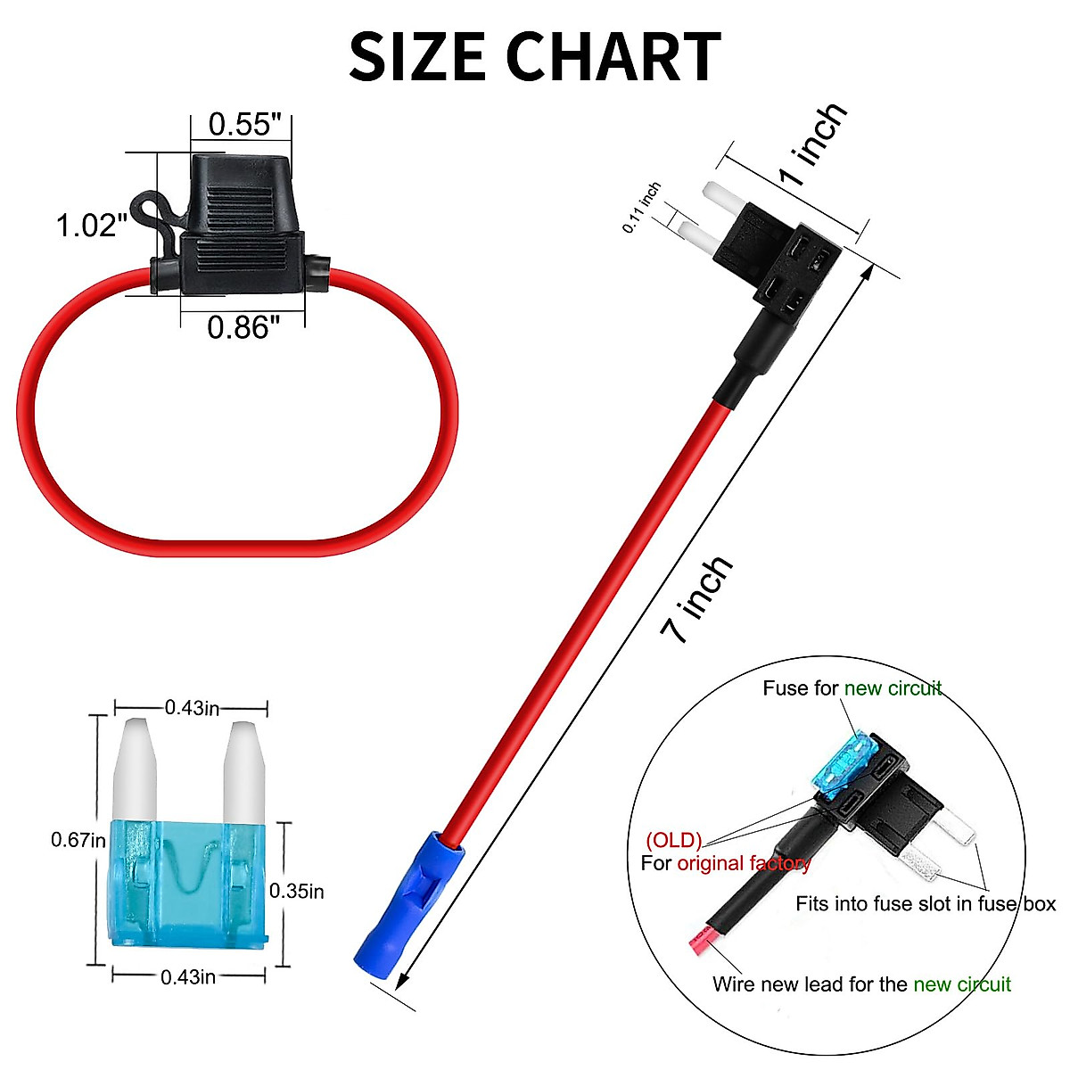 MuHize 120 Pcs Car Fuses & Tap Adapter, Upgraded ATM Assorted Blade Fuses with Inline 16 AWG Gauge Holder, Replacement for Automotive Us