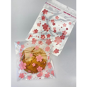 200 Pcs 4" x 4" Clear Bags OPP Plastic Party Bag for Bakery, Candy, Soap, Cookie (Sakura Pink, 4x4)