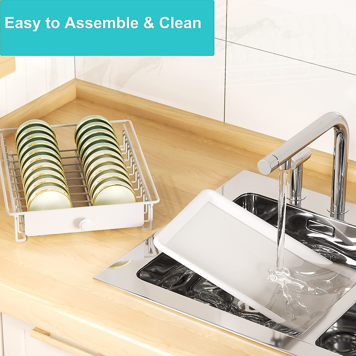 2 Tier Dish Drying Rack for Kitchen Counter, LUNASEA Dish Rack with Drainboard, Black Dish Drainer Set with Anti-Slip Suction Cups, Large Capacity Dish Strainers for Kitchen Countertop Saving Space