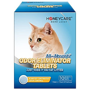 HONEY CARE All-Absorb Cat Litter Odor Eliminator Tablets 丨 Refresh Smell Long-Lasting Scent Away - Jasmine Fragrance (10pcs/Box=4-10 Weeks), Blue