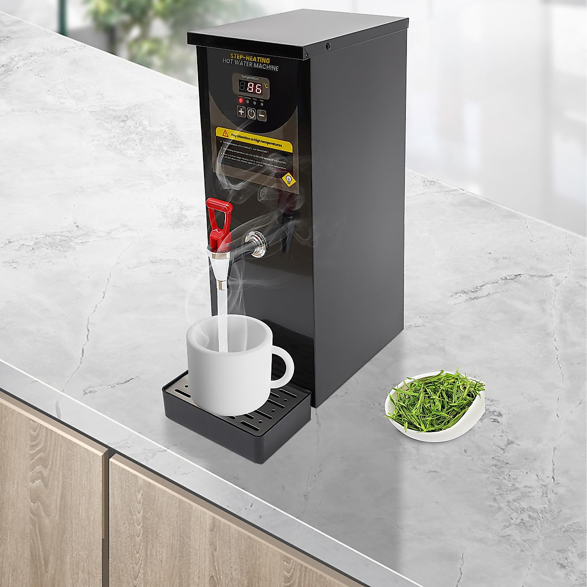 LOHISHILO Commercial Milk Frother 2000W 8L Electric Steam Milk Frothing Machine Steam Boiling Water Machine, Milk Foam Espresso Machine with LED Display for Coffee Milk Tea Dessert, Black