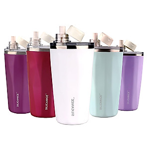 SILICANICE White 20 oz Tumblers With Straw And Lid,Dishwasher Safe Travel Coffee Mug,Stainless Steel Vacuum Insulated Iced Hot Cup,beach No Spill Proof Women Water Bottle Drink For Adults Durable