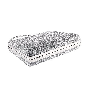 CHIC DIARY Crystal Clutch Purse for Women Top Handle Rhinestones Evening Bag for Party Prom Crossbody Shoulder Handbag (Silver)