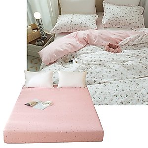 LifeTB 4 PCS Chic Garden Floral Duvet Cover Set【1 Queen Duvet Cover + 2 Standard Pillowcases + 1 Queen Fitted Sheet】