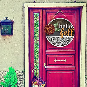 3D Hello Fall Wood Sign Thanksgiving Decorations Flower Welcome Sign for Front Door Welcome Decoration for Farmhouse Porch Fall Welcome Wood Hanging Sign Rustic Home Sign (Flower)