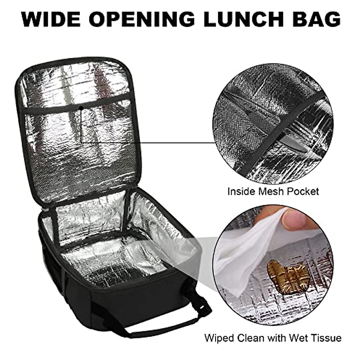 Femuar Lunch Box for Men Women Adults, Small Lunchbox for Work Picnic - Reusable Lunch bag Portable Lunch tote, Black