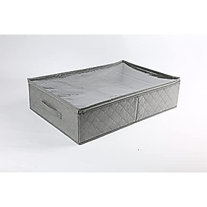 Foldable Underbed Storage Bags, Closet Organizers and storage bins, Clothes Blankets Organizer, with Clear Window and Reinforced Handles, 24” x 16” x 6", Gray, Pack of 2