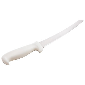 Mundial 5600 Series 10 in Curved Micro-Serrated Edge Bread Knife with White Handle