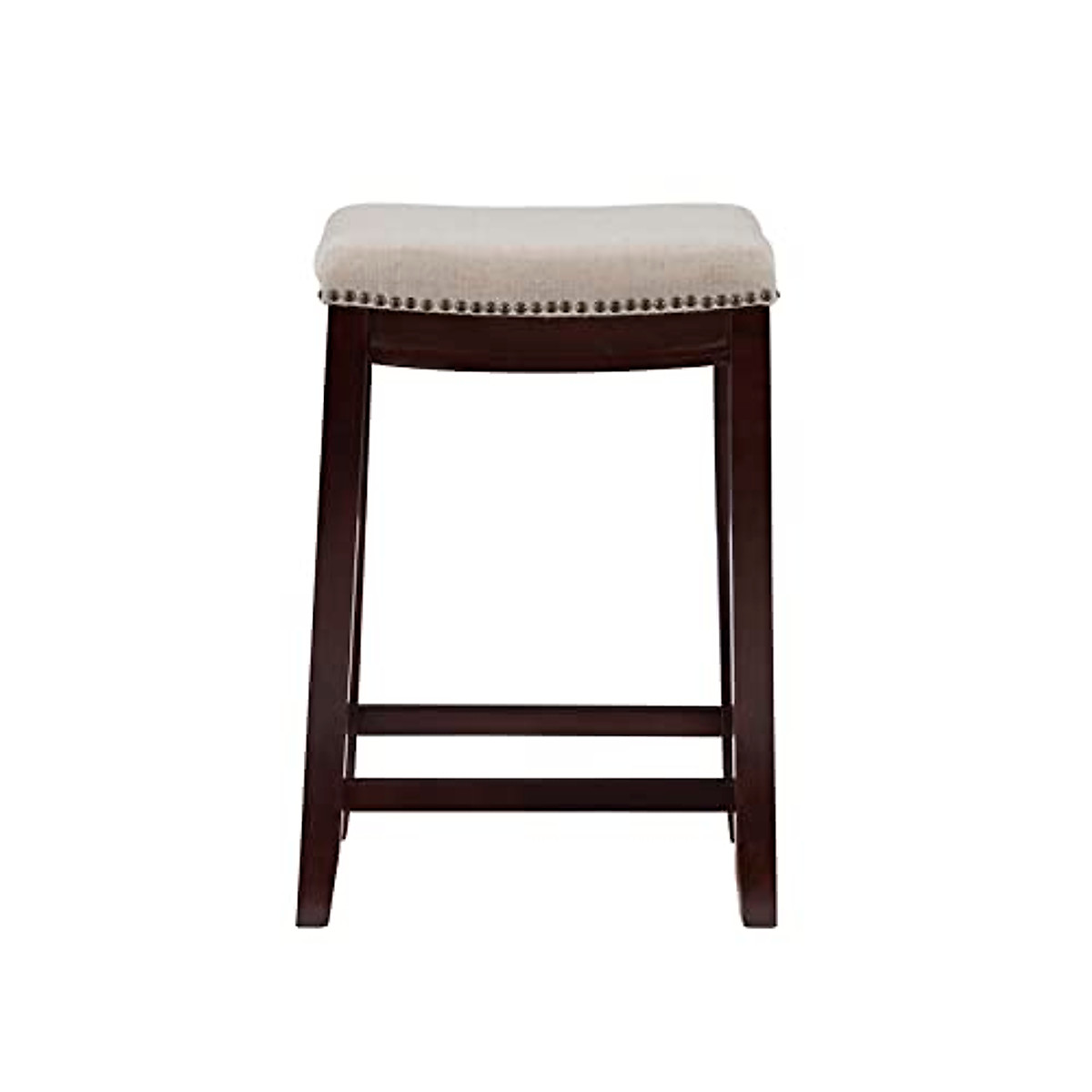 Linon Linen and Dark Backless Claridge Stool, Counter Height, Beige & Dark Walnut