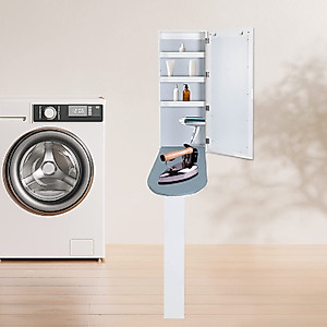 Wall Mounted Ironing Board with Storage Cabinet, Built in Ironing Board & Folding Support Leg, Wall-Mounted Mirrors for Home, Apartment & Small Spaces