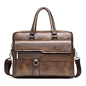UTELKA Men's Bag Horizontal Business Handbag Fashion Large Capacity Backpack Large Capacity One Shoulder Crossbody Bag (HA-095 brown)