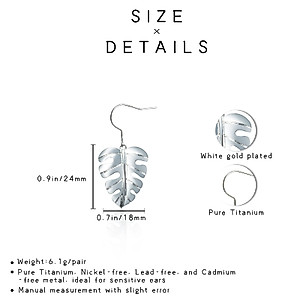 TGNEL Titanium Earrings | Monstera Leaf Summer Earrings Dangle Drop Earrings for Women Sensitive Ear