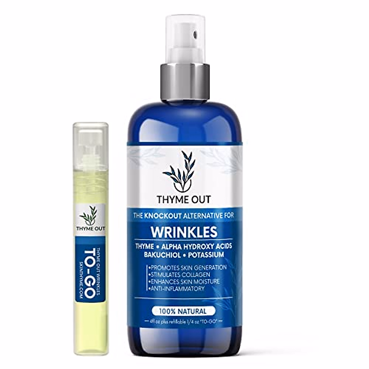 Thyme Out All Natural Anti-Wrinkle Face Mist Spray with Thyme, Bakuchiol, AHA, Beta Carotene and Potassium - Fights Wrinkles, Fine Lines, Inflammation, and Dryness While Boosting Collagen (4 oz)