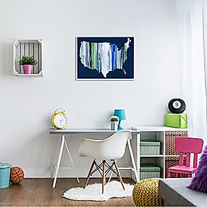 Stupell Industries Abstract Stripe United States of America Map White Framed Wall Art, 30 x 24, Blue