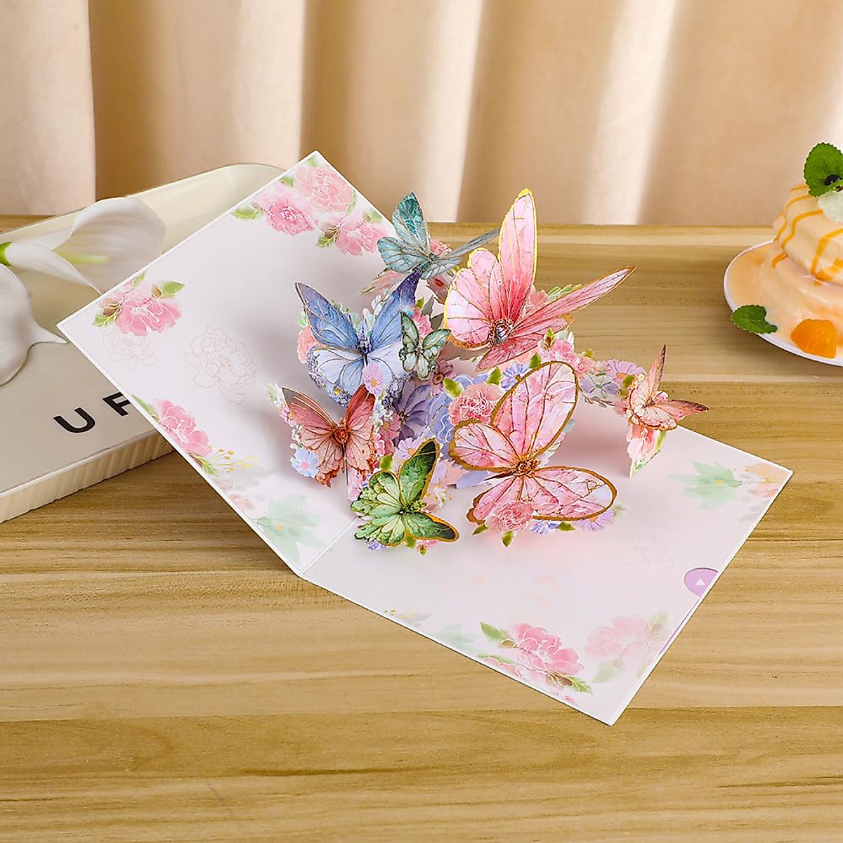 GUAGUA Colorful Butterfly Birthday Card, 3D Greeting Pop up Card with Envelopes for Any Occasion, Birthday Valentines Day Thank You Foldable Dazzle Butterfly Greeting Card for Girls Women Friends Gift