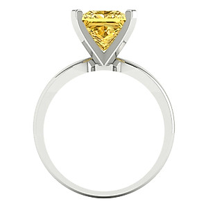 Clara Pucci 2.4ct Princess Cut Solitaire Natural Yellow Citrine Wedding Bridal Designer art deco Anniversary Ring Real 14k White Gold