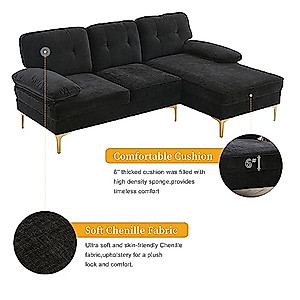 VERYKE L Shape Sectional Sofa Couch,85'' Modern Chenille Fabric Sectional Sofa with Metal Legs and Removable Cover for Living Room