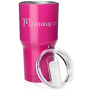 Smooth Body Tumbler Stainless Steel Vacuum Insulated Travel Mug Cup Gift Memaw With Heart (Hot Pink, 30 oz)