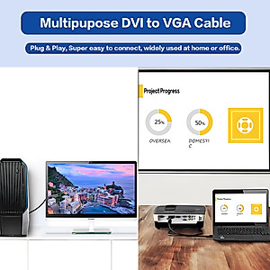 PeoTRIOL DVI to VGA Cable, DVI-D to VGA Male Computer Monitor Cable, DVI 24 1 to D-SUB 15 Pin VGA Adapter, DVI Male to VGA Cord Converter for Monitor HDTV Projector Computer- 6 Feet