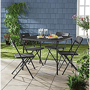 VA Mainstays 5 Piece Resin Plastic Card Table and Four Chairs Set, Black