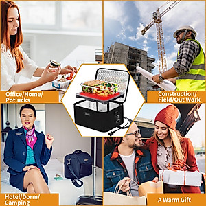 Aotto Portable Oven Personal Food Warmer - 110V Portable Mini Microwave Electric Heated Lunch Box for Work, Cooking and Reheating Meals in Office, Potlucks, Travel Hotel, Home Kitchen (Black)